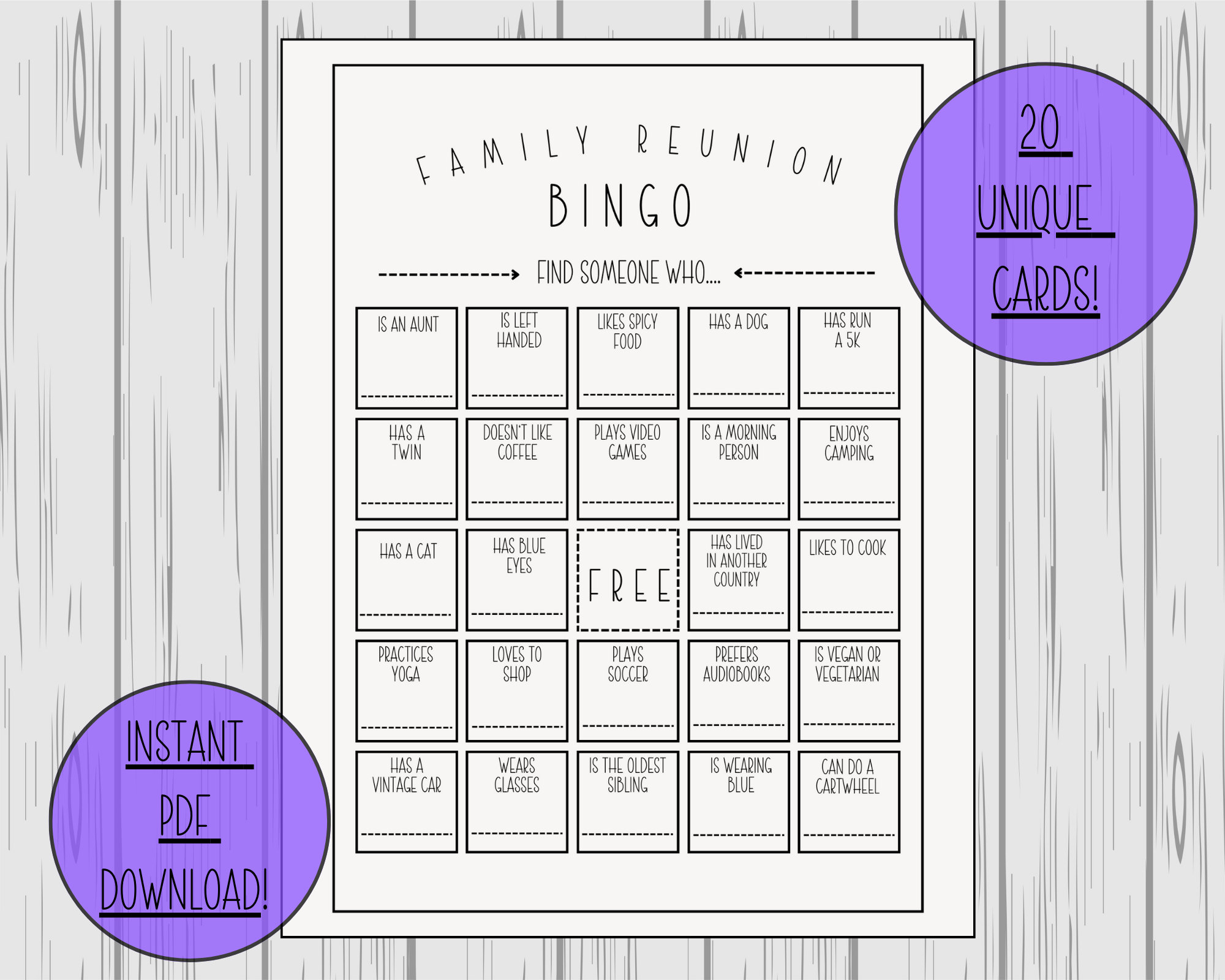 Family Reunion Bingo Game PDF Download, 20 Unique Bingo Cards, Find ...