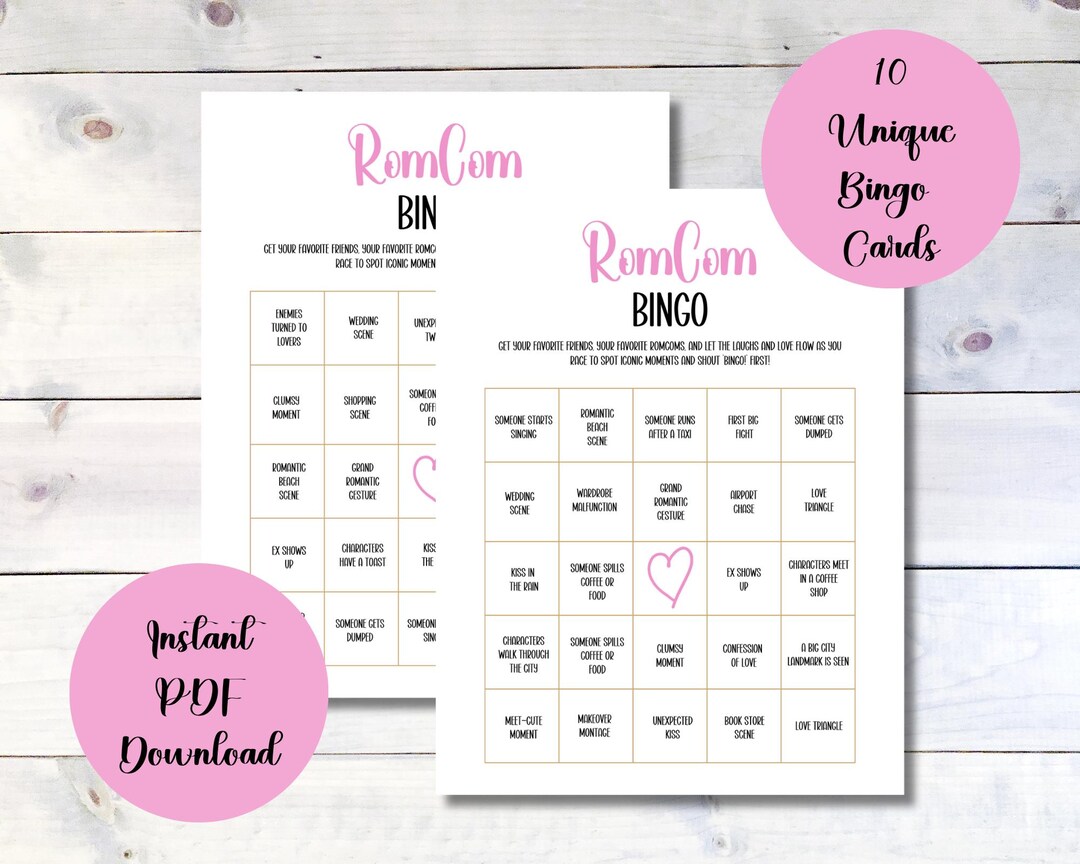 ROMCOM Bingo- Perfect for Any Romantic Comedy Lover! Make Any Romcom Movie Night Extra Fun With ...