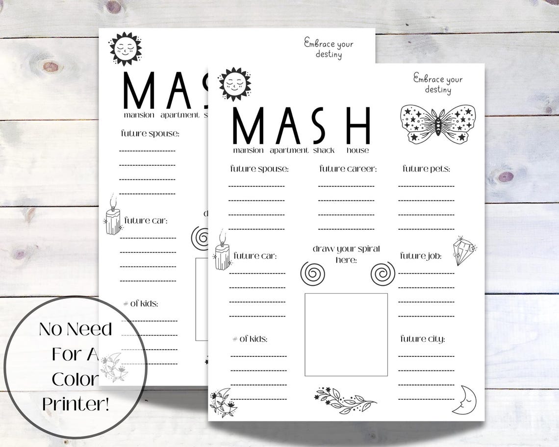 Fortune Telling MASH Game, Y2K Throwback With 7 Categories, Perfect for ...