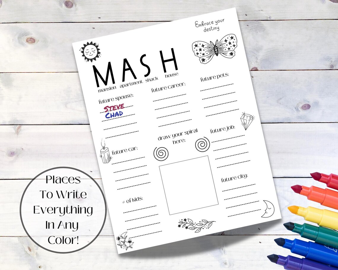 Fortune Telling MASH Game, Y2K Throwback With 7 Categories, Perfect for ...