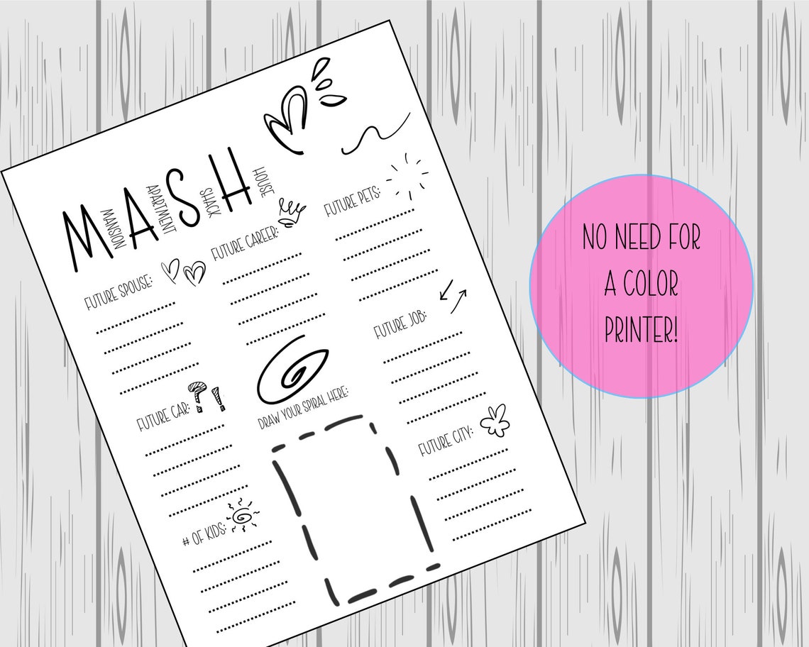 MASH Party Game Printable, Y2K Throwback With 7 Future Categories ...