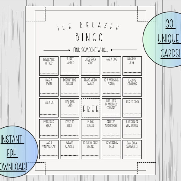 Ice Breaker Bingo Game for Office Parties & Team Building Find Someone ...
