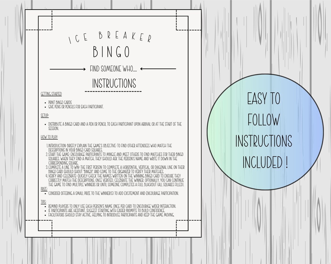 Ice Breaker Bingo Game for Office Parties & Team Building Find Someone ...