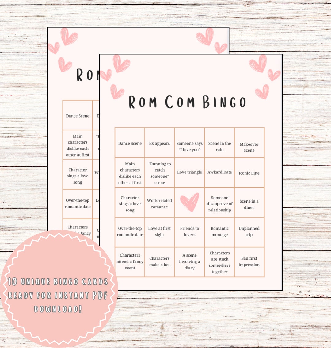 ROMCOM Bingo, Romantic Comedy Game Night, Unique Game Night Ideas ...
