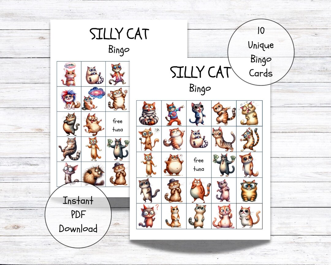 Silly Cat Bingo Game Fun Party Game for Any Cat Lover Party! 10 Unique ...