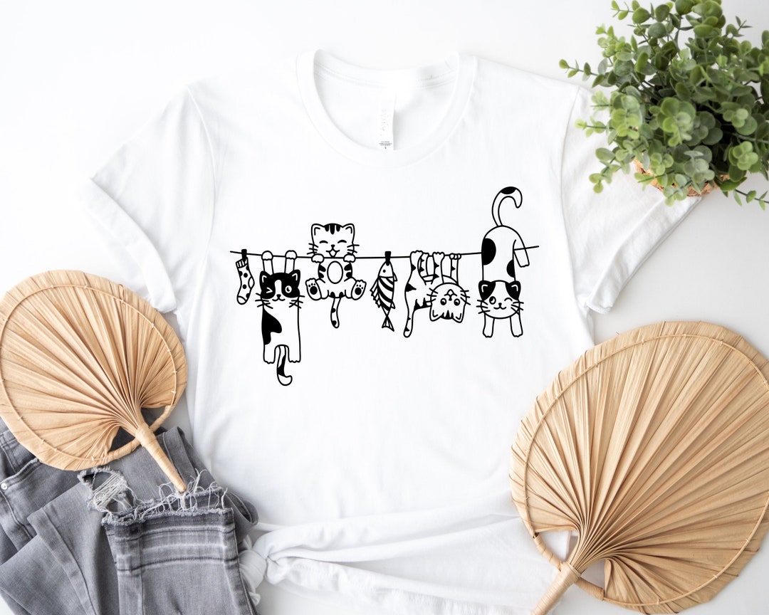 Hanging Cats Shirt, Cat Laundry Shirt,cute Cat Shirt,cat Tee,funny Cat ...