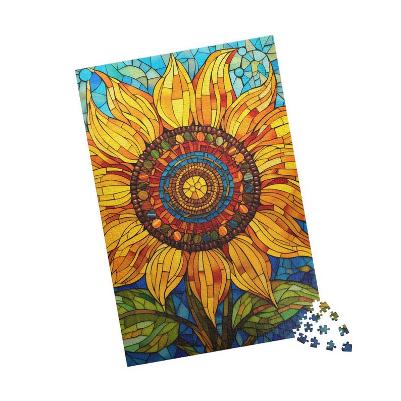 Stained Sunflower Mosaic Jigsaw Puzzle | Vibrant Sunflower Floral ...