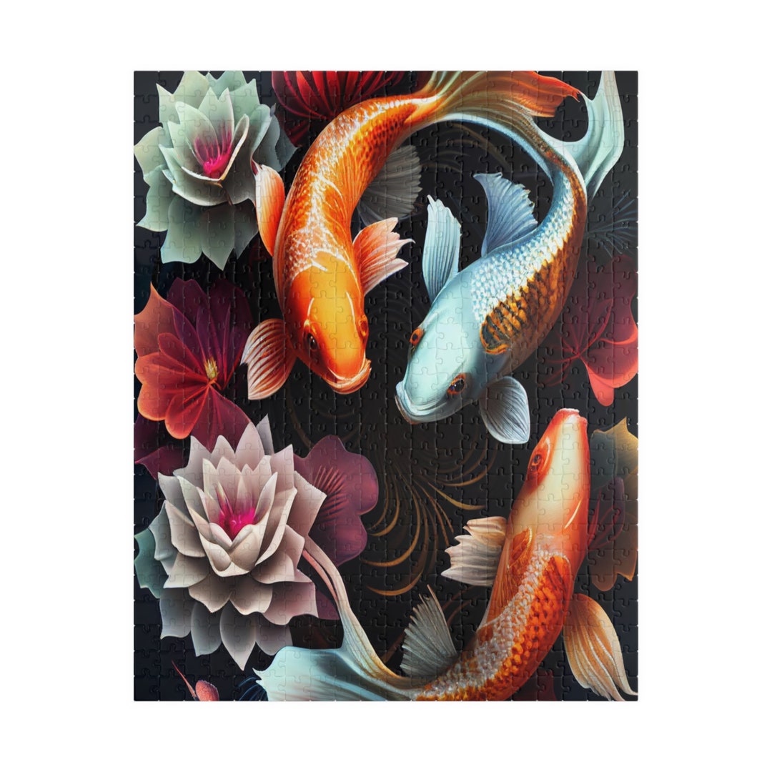 Vibrant Trio: 3 Bright Koi Fish |jigsaw Puzzle | Colorful Aquatic ...