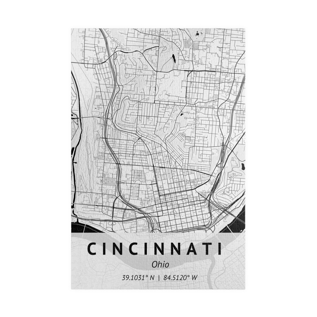 City Map Puzzle Cincinnati Ohio Jigsaw Puzzle Wall Decor Map Print Wall ...
