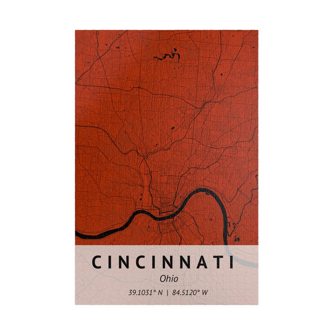City Map Puzzle Cincinnati Ohio Jigsaw Puzzle Wall Decor Map Print Wall ...