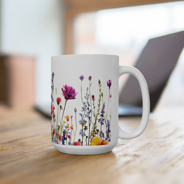 Lavender Floral Mug Watercolor Latte Coffee Cup Pressed Dried Flowers ...