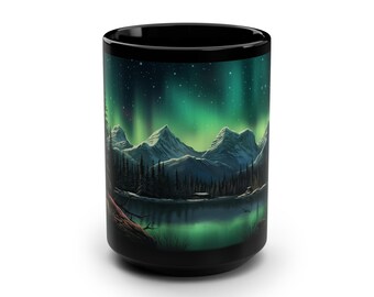 Northern Lights Mountain Lake Ceramic Coffee Mug | Nature | Celestial ...