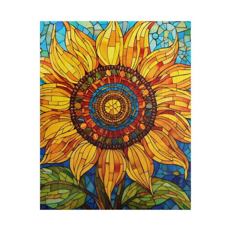 Stained Sunflower Mosaic Jigsaw Puzzle | Vibrant Sunflower Floral ...