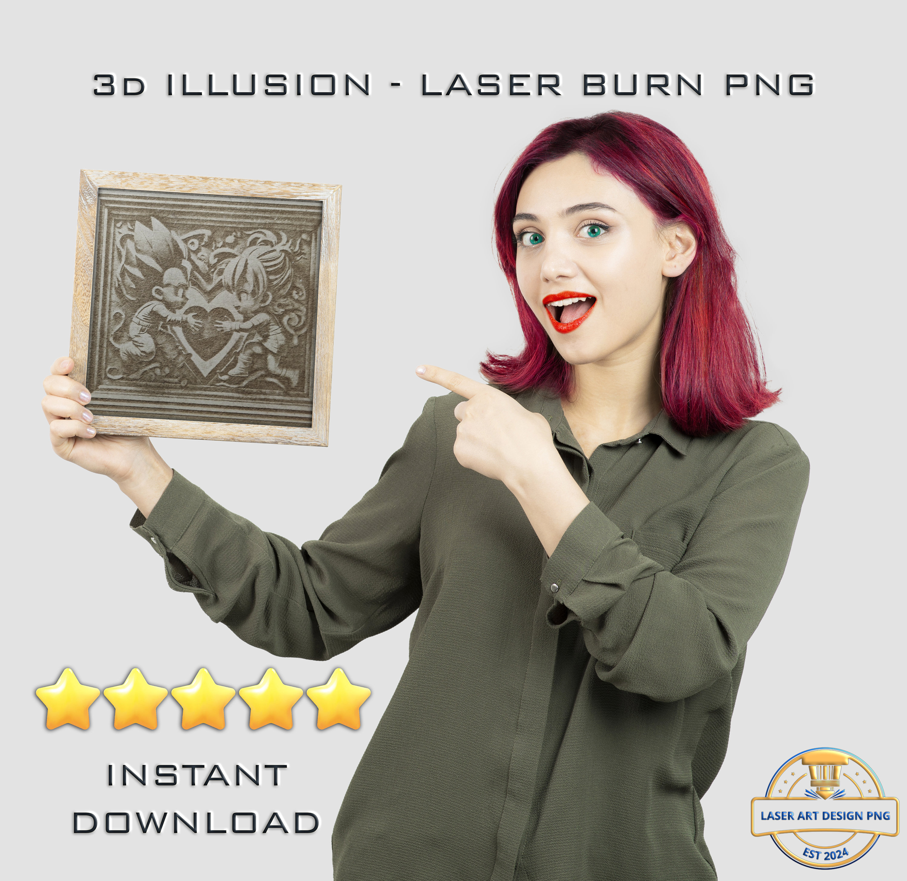 Laser Burn PNG 3D Illusion Engrave Laser Ready Lightburn File Digital ...