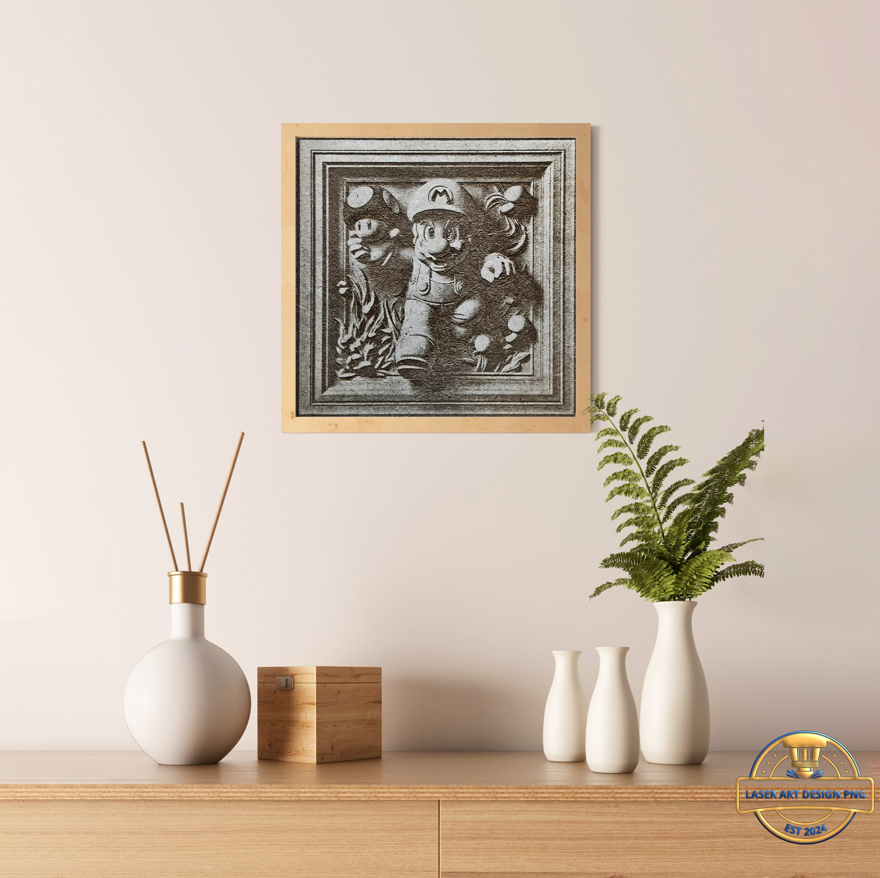 3D Illusion Wood Carving | Retro Plumber Jump Pose | Laser Engraving ...