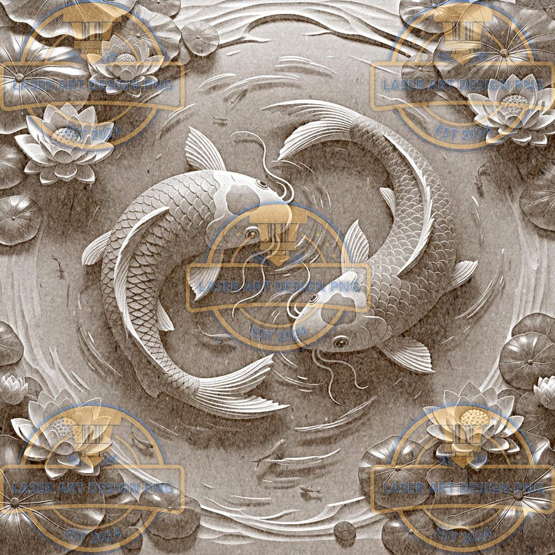 Koi Fish 3D Illusion Laser Engraving PNG: Slate Coaster File (digital ...