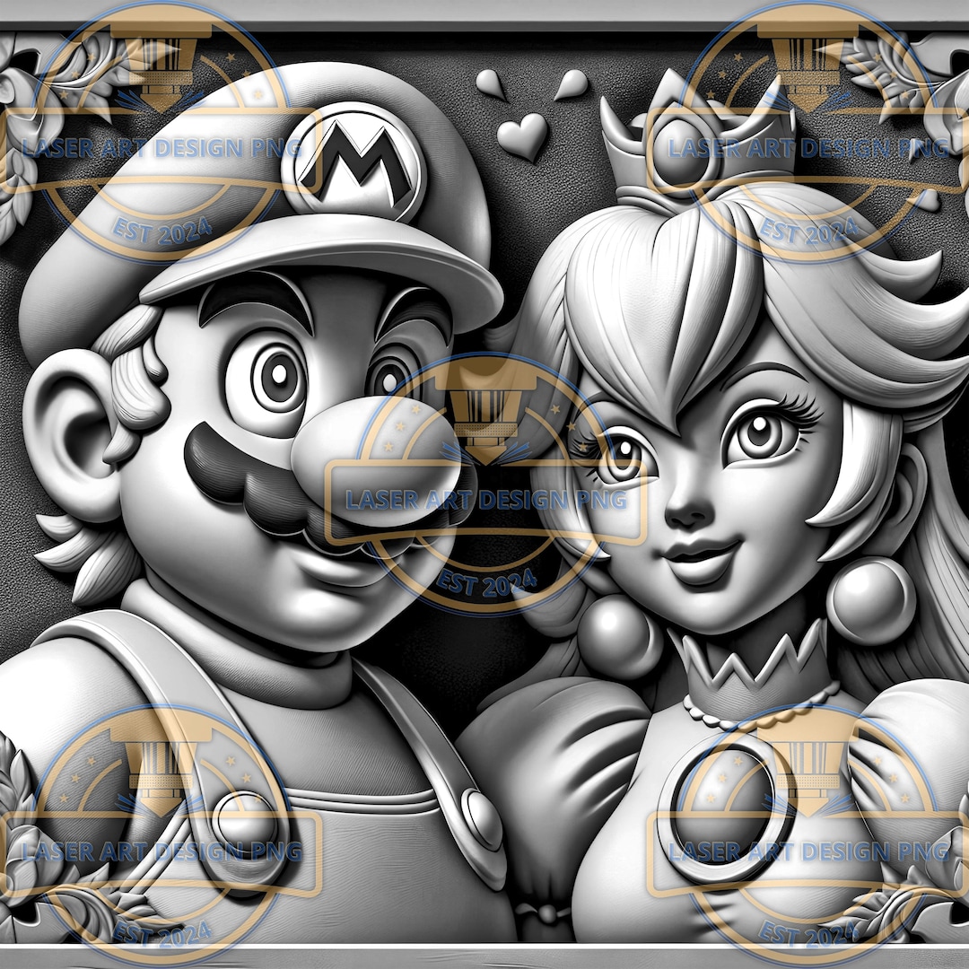 3D Illusion Wood Carving | Retro Plumber & Princess | Laser Engraving ...