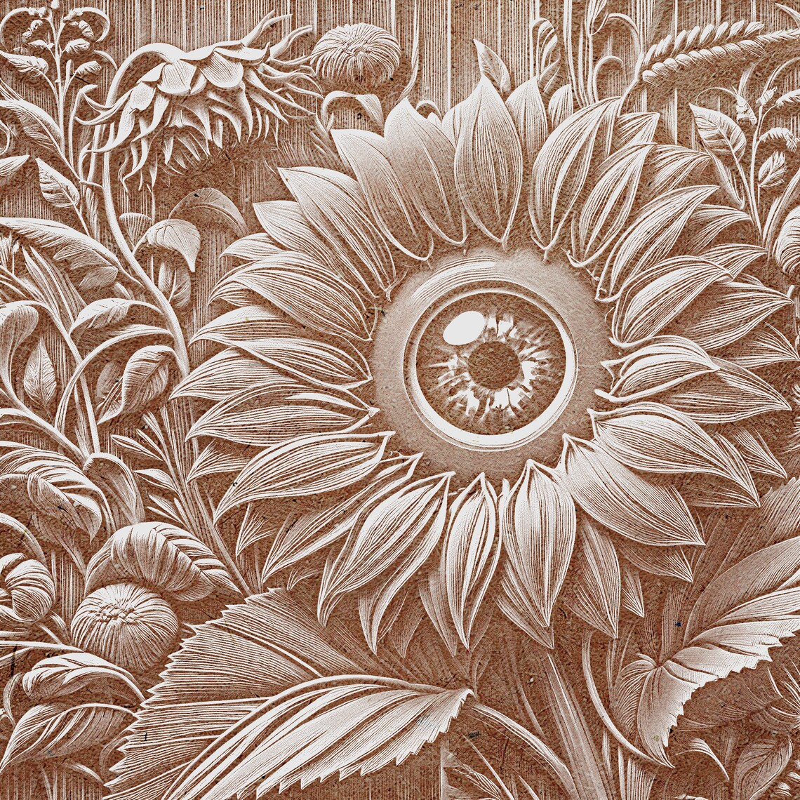3D Sunflower Eye Laser Engraving File: Illusion Art PNG (digital ...