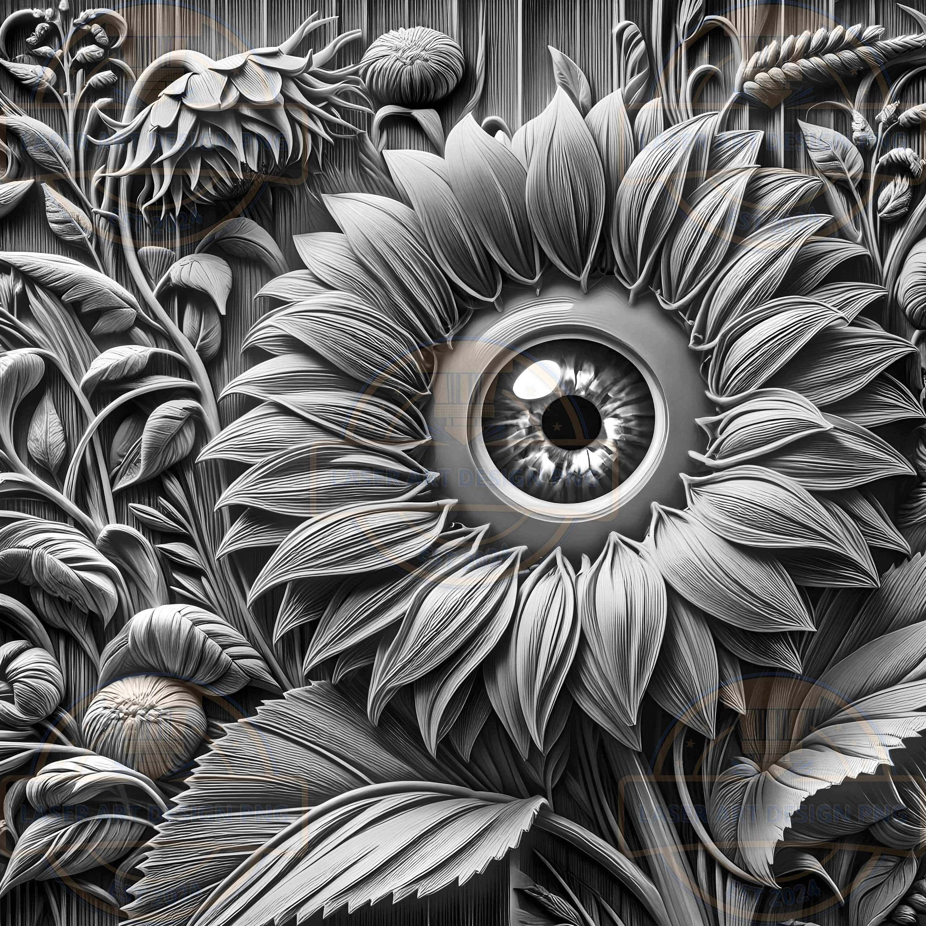 3D Sunflower Eye Laser Engraving File: Illusion Art PNG (digital ...