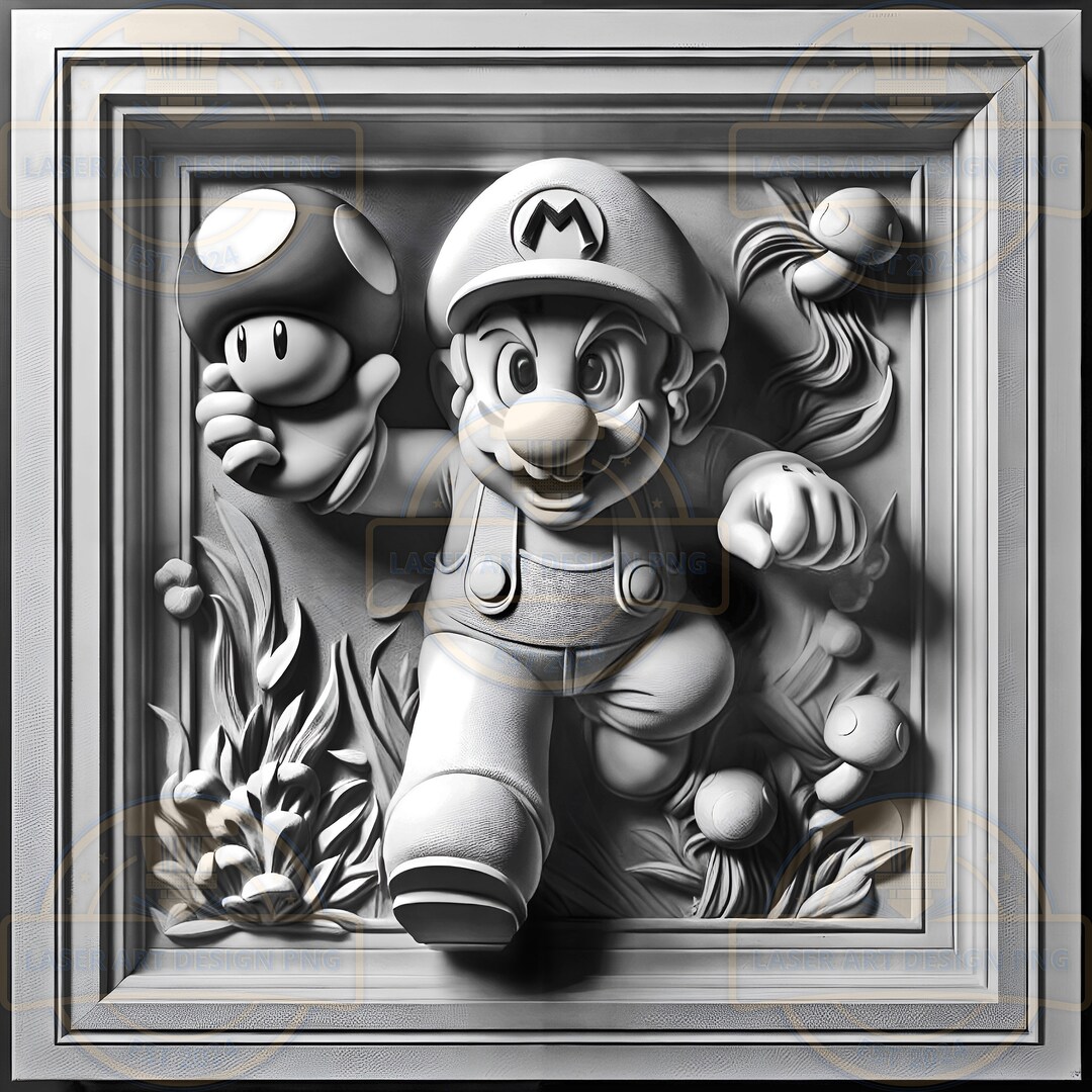 3D Illusion Wood Carving | Retro Plumber Jump Pose | Laser Engraving ...