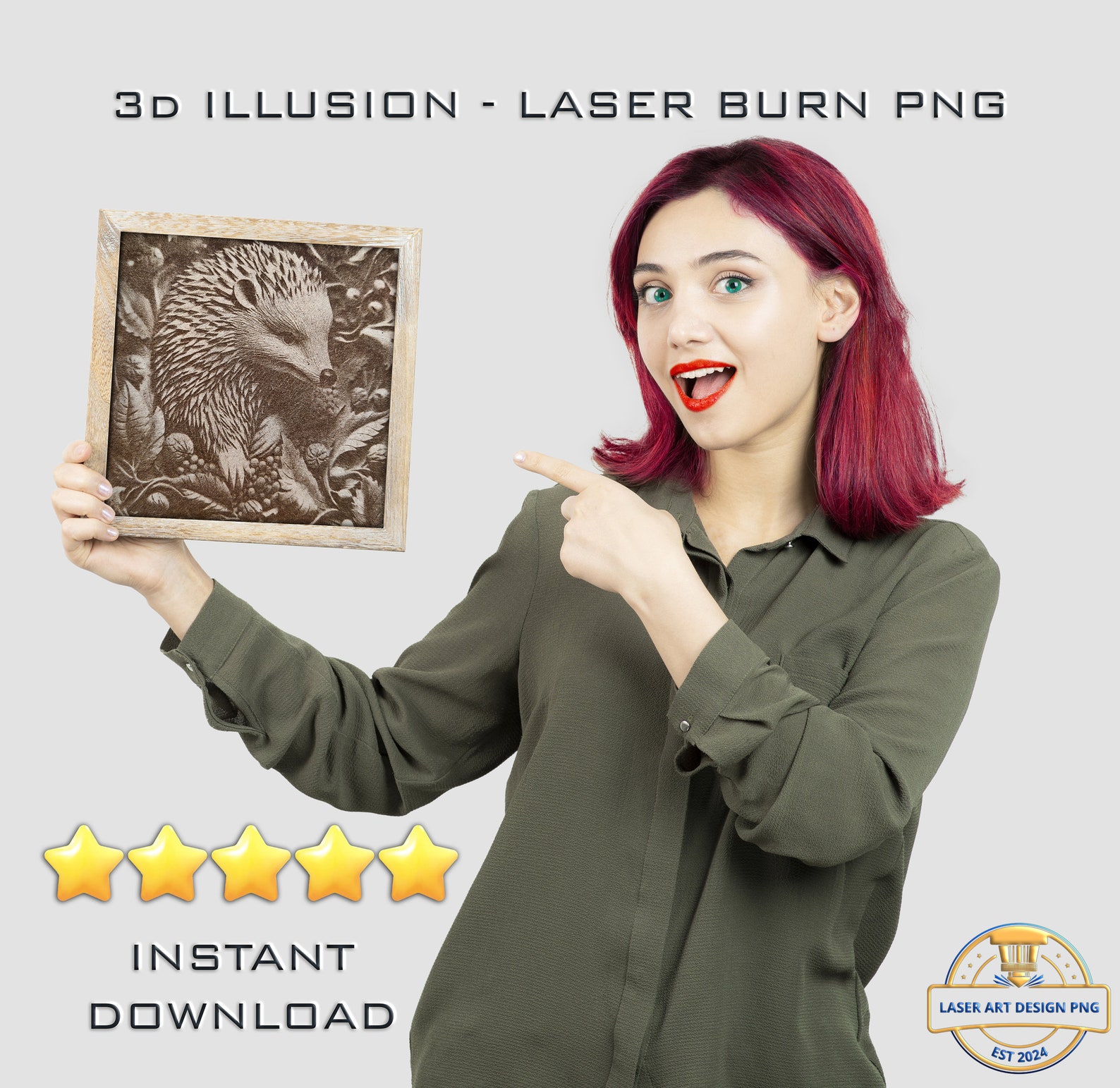 3D Hedgehog Laser Engraving File: Illusion Art PNG (digital Download ...