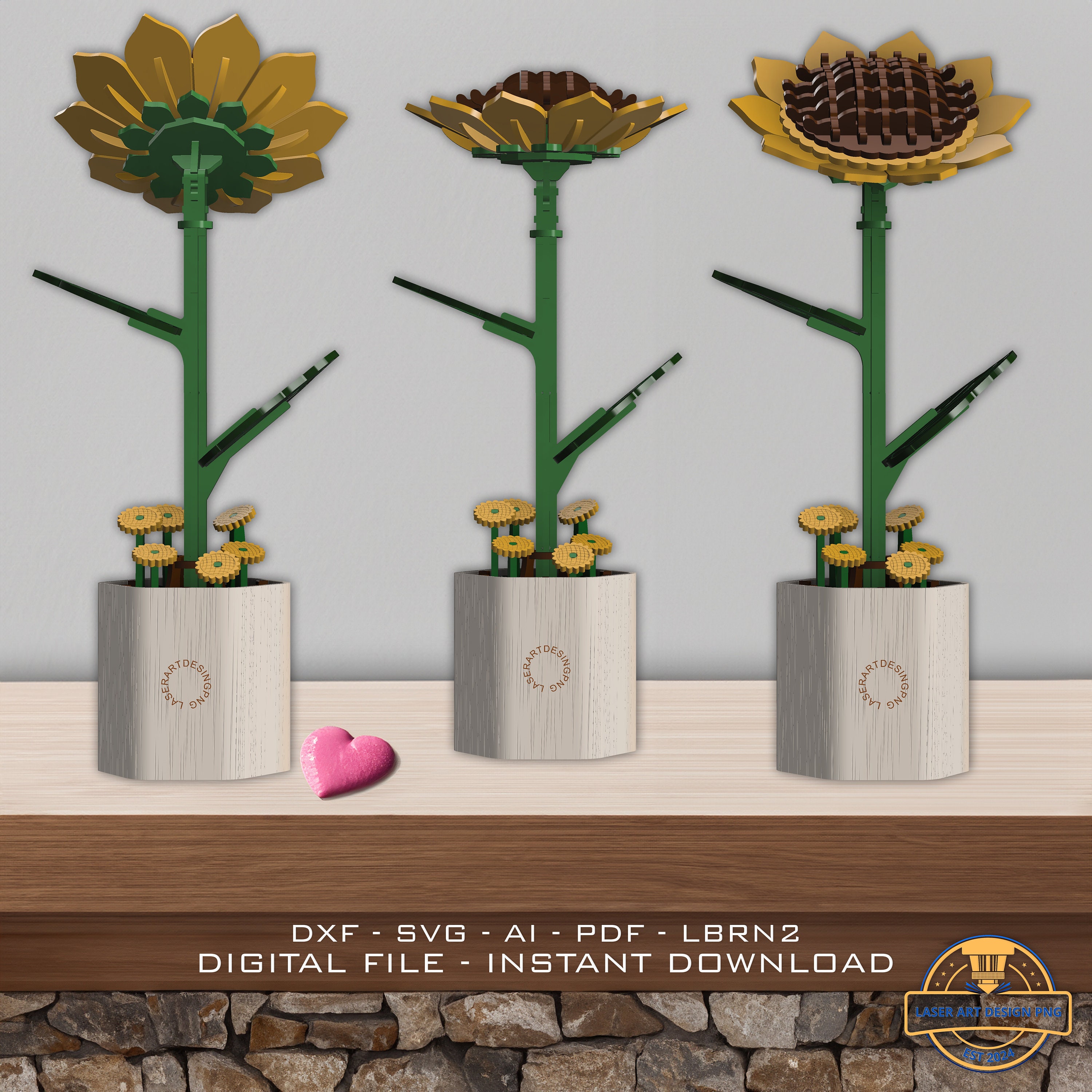Diy Wooden Sunflower, 3D Puzzle, Wood Flower Gift for Her, Home Decor ...