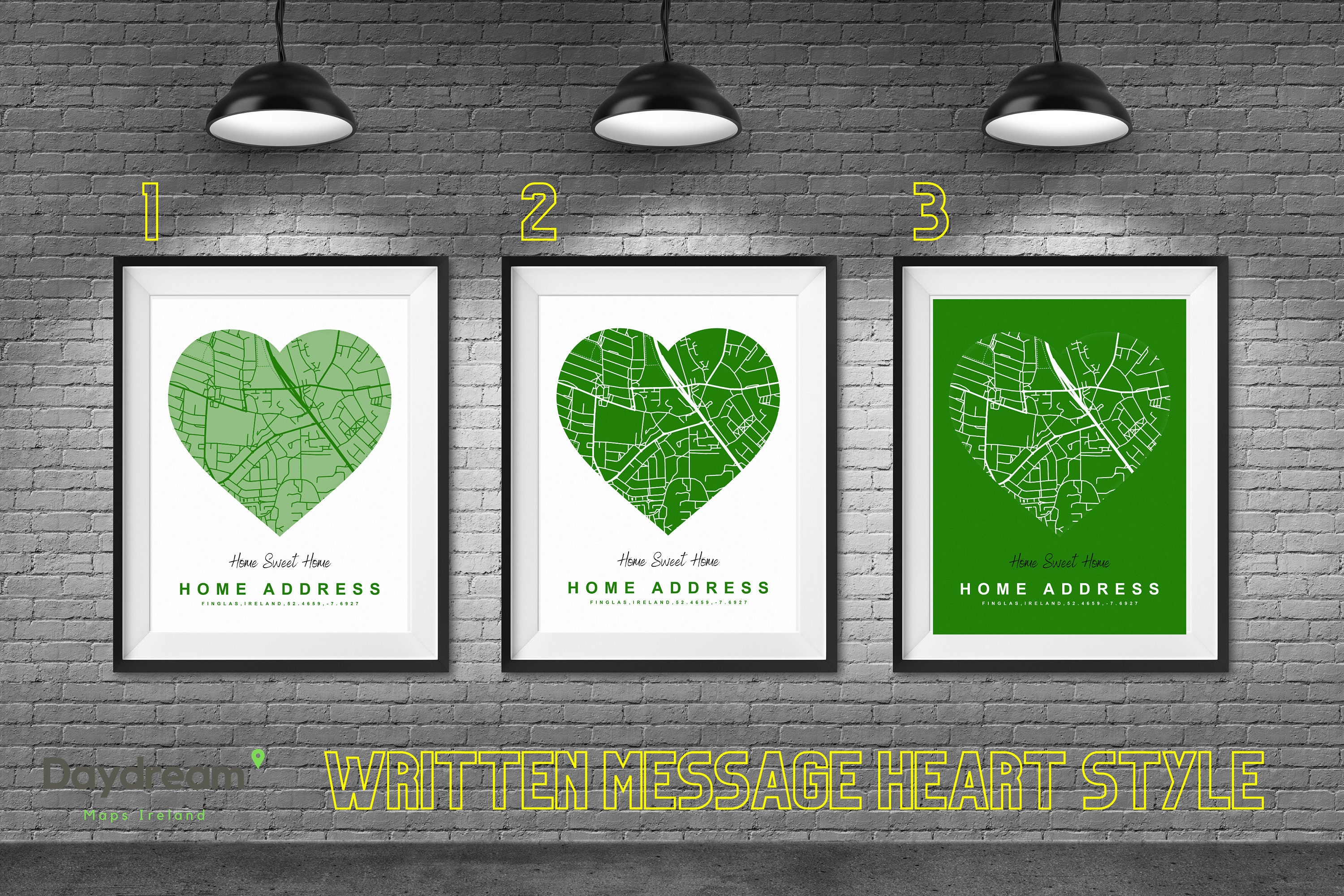 Custom Heart Map - Multiple Styles & Colours With Streets, Place Name ...