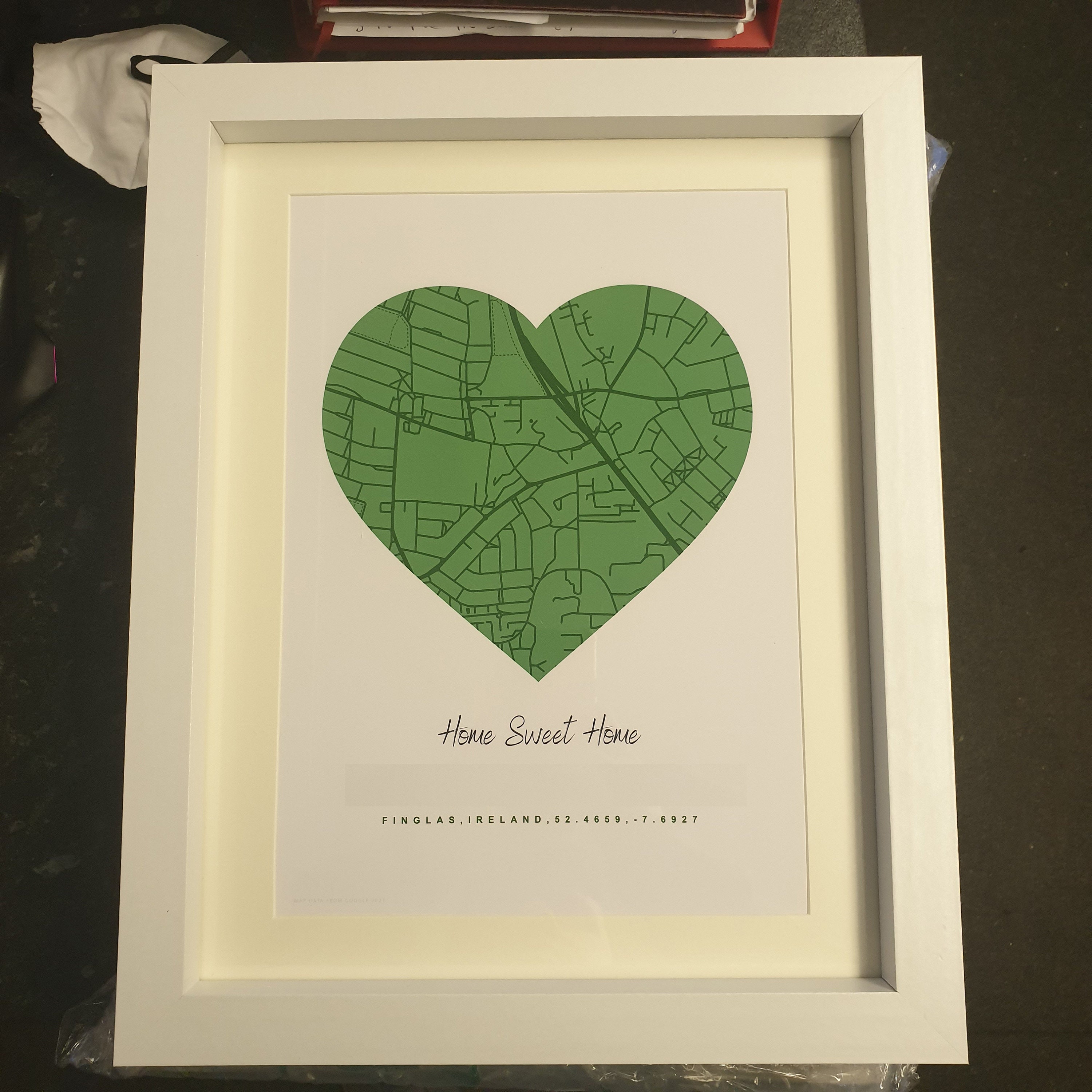 Custom Heart Map Multiple Styles & Colours With Streets, Place Name ...