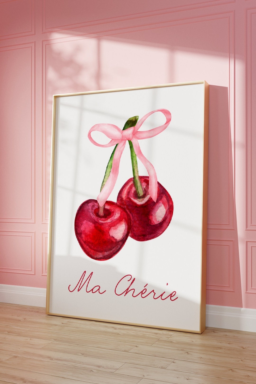 Cherry Digital Print, Ma Cherie Pink Bow Printable Feminine Poster ...