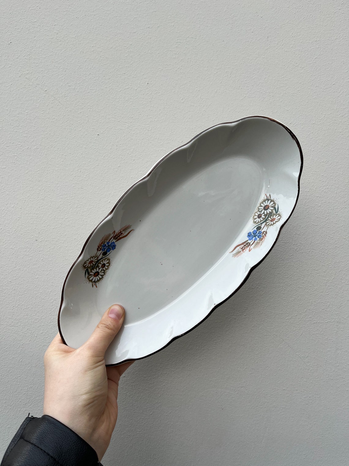 Vintage Porcelain Serving Oval Dish With Chamomile and Golden Rim. - Etsy