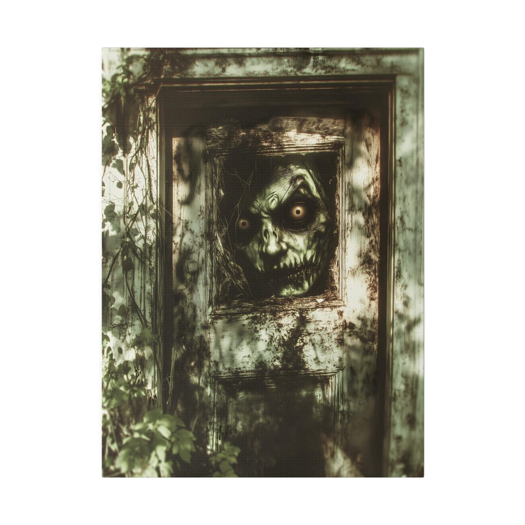 Terrifying Monster Face Art Print on Stretched Canvas Decayed Frame ...