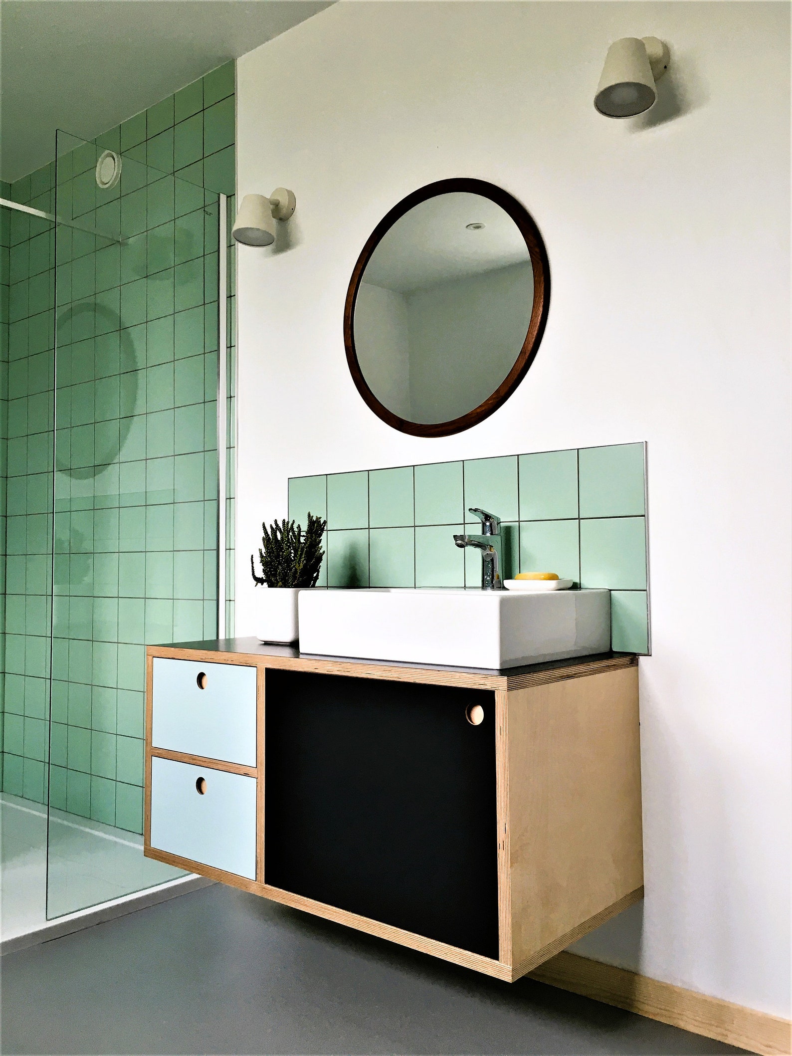 Wall Mounted Birch Plywood and Formica Bathroom Vanity Unit. We Can ...