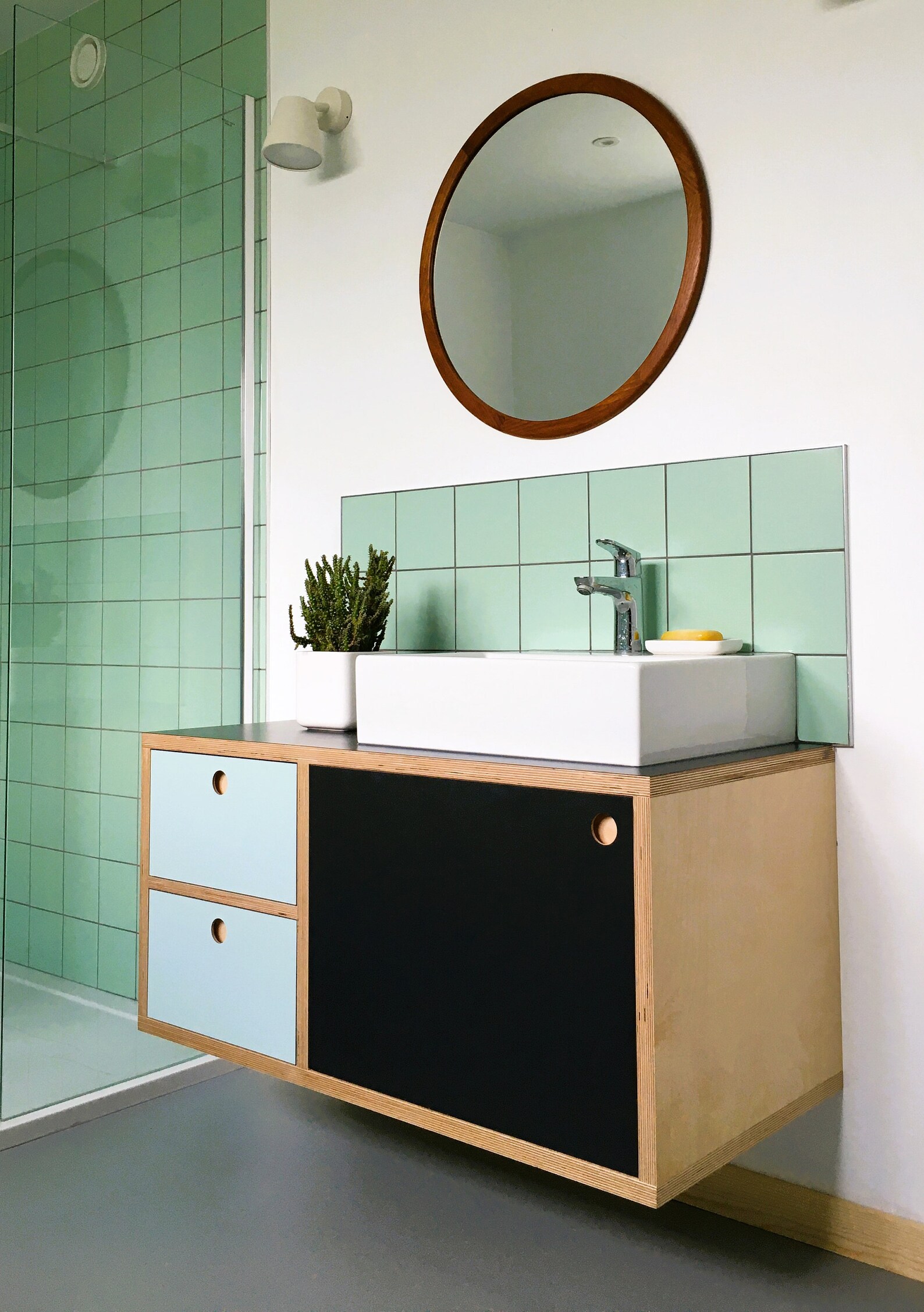 Wall Mounted Birch Plywood and Formica Bathroom Vanity Unit. We Can ...