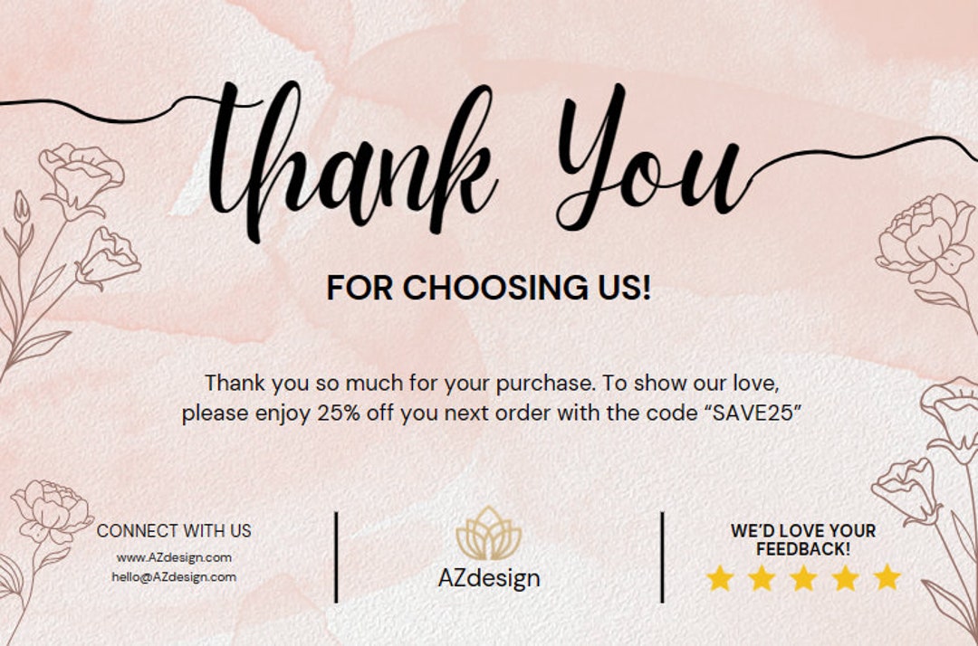 Thank You Card Pink - Etsy