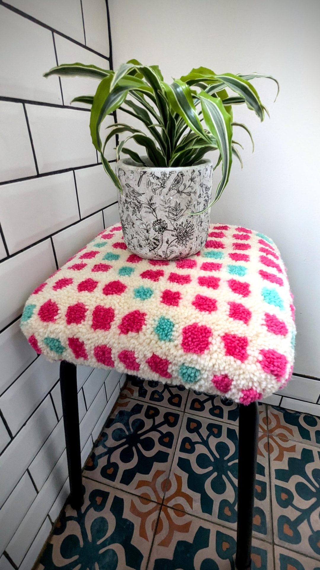 Tufted Checkered Stool - Etsy