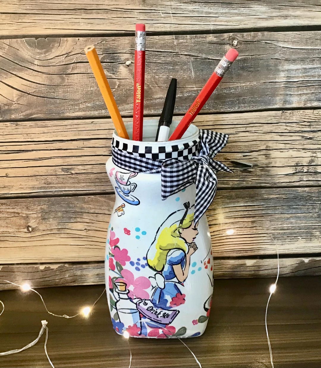 Alice in Wonderland Pen Pot: Hand-decorated Recycled Glass Desk Tidy - Etsy