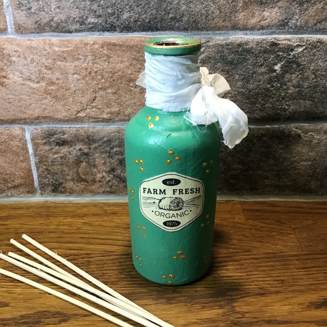 Handmade Green Glass Reed Diffuser: Farmhouse Decoupage Home Decor - Etsy