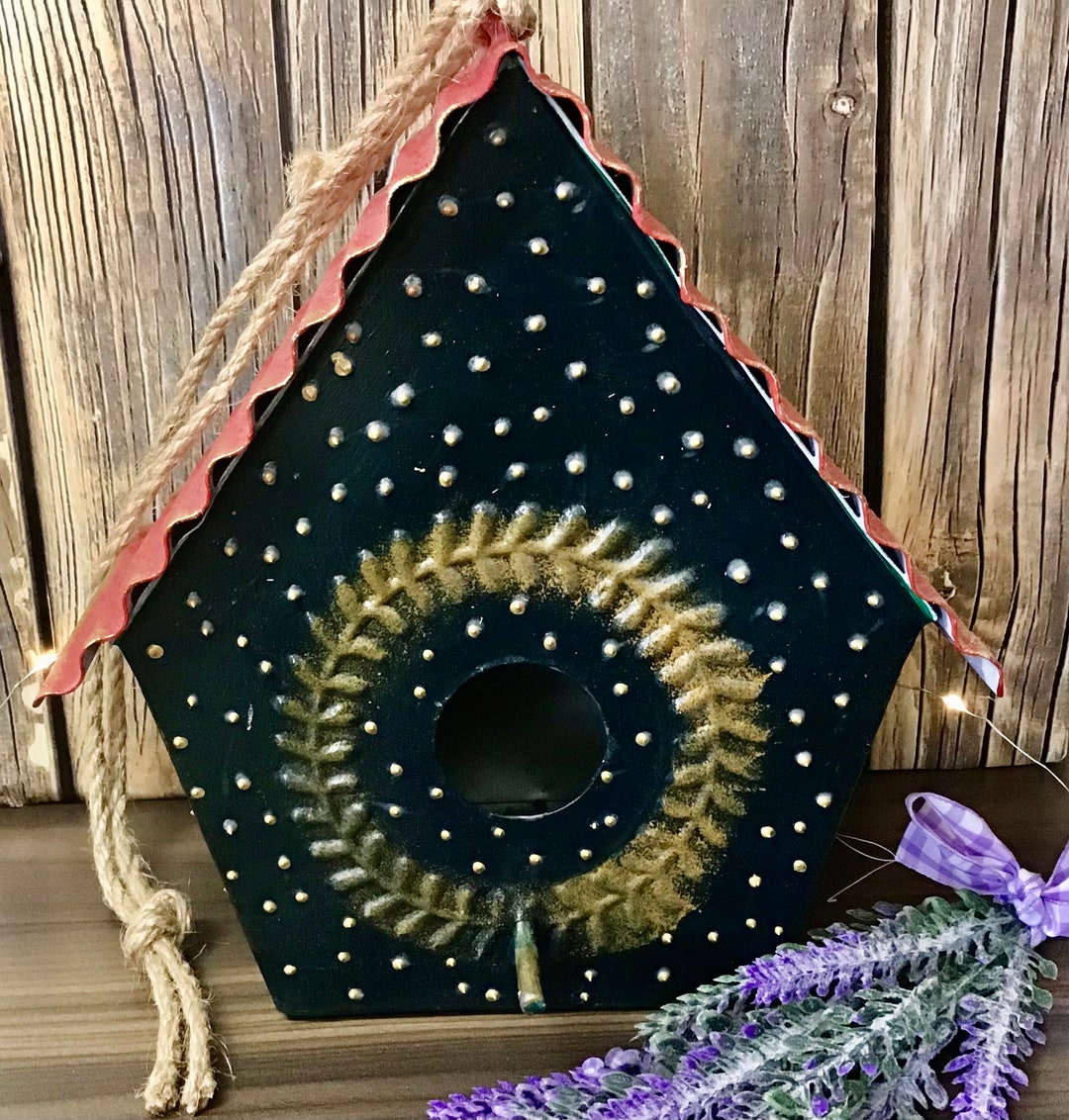 Bird House. Nesting Box. Corrugated Roof Tin Metal Bird House.hand ...