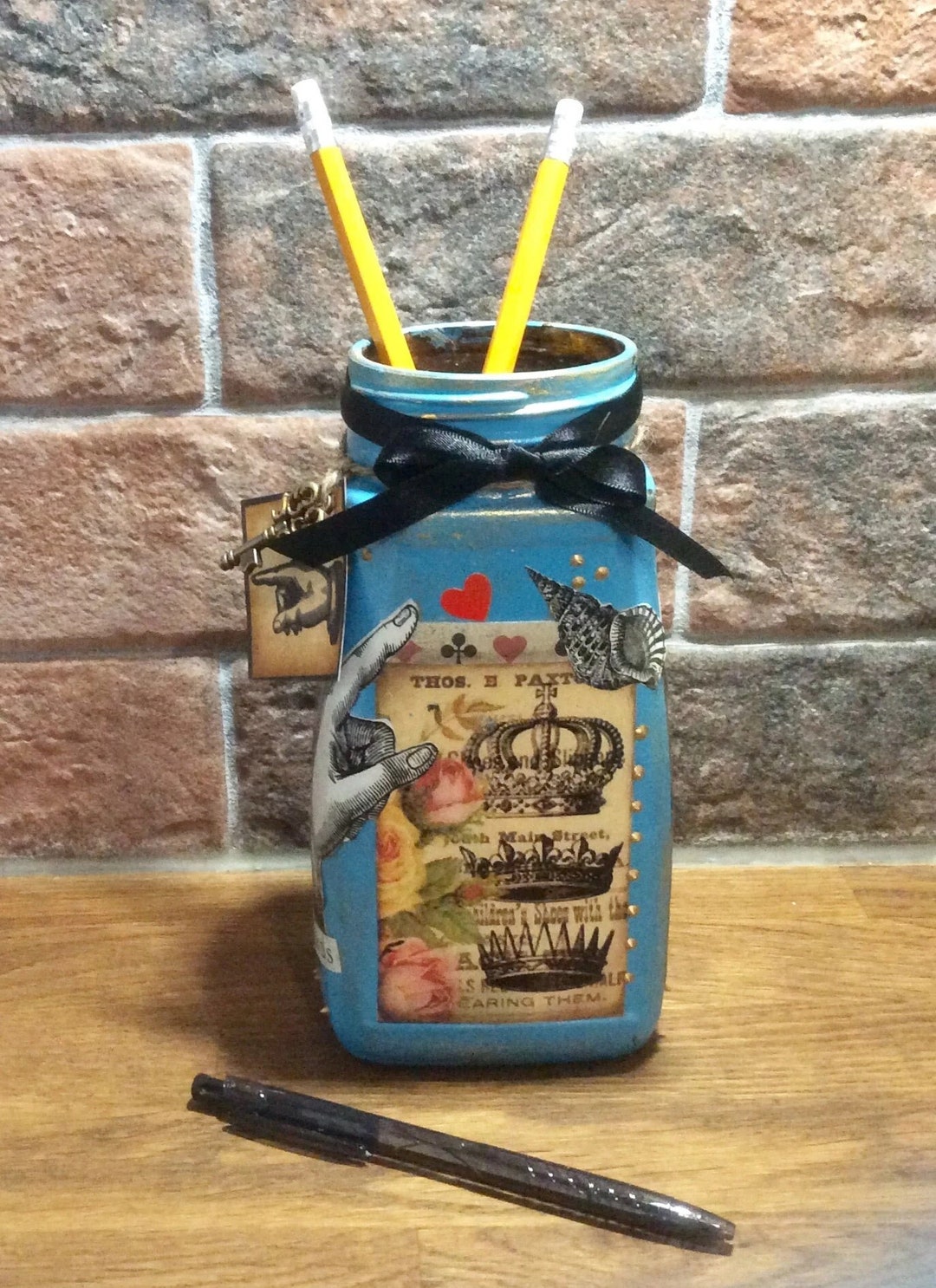 Steampunk Pen Pot, Decoupaged Desk Tidy, Desk Storage, Handmade ...