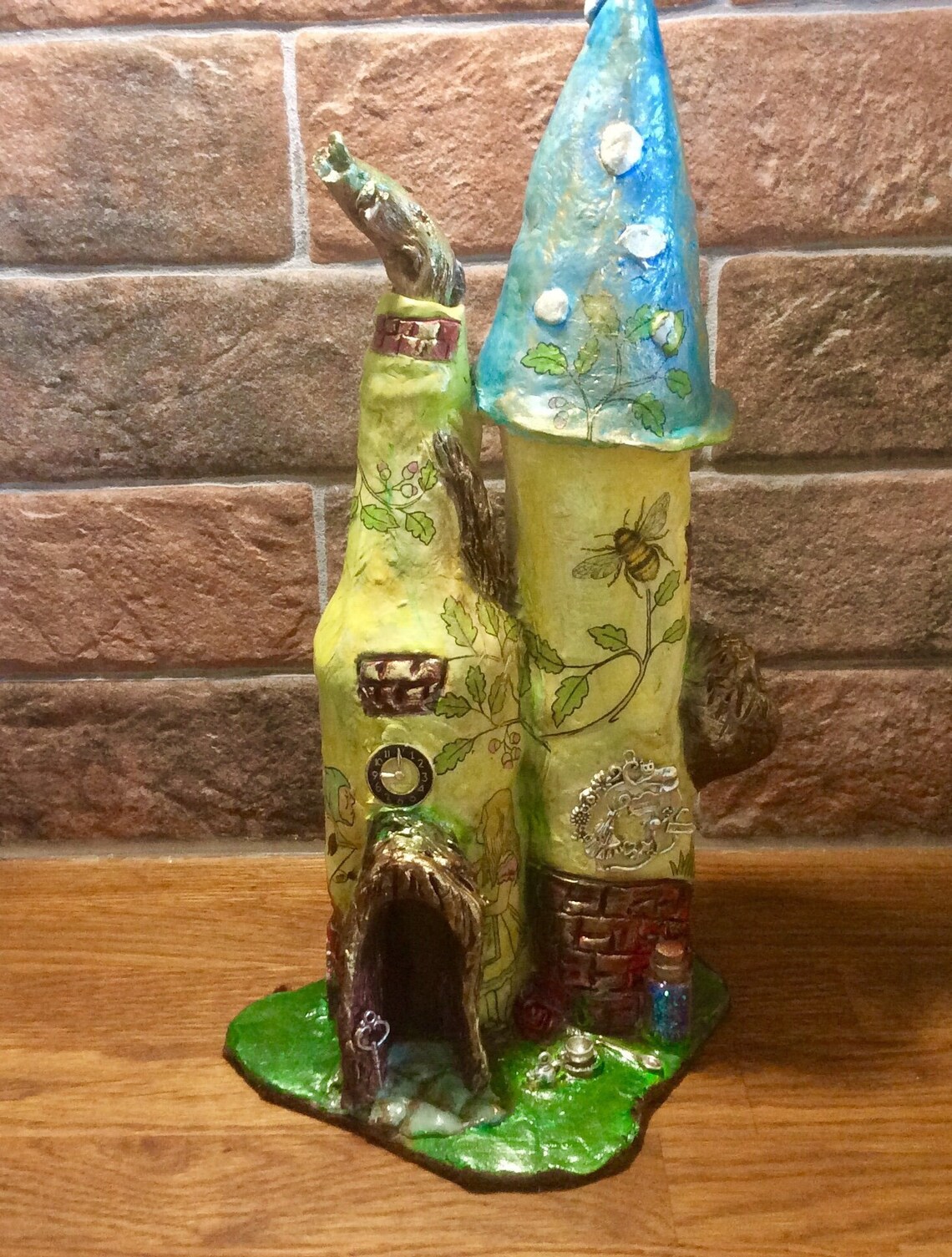 Alice in Wonderland Magical Double Toadstool, Fairy House Clay Fairy ...