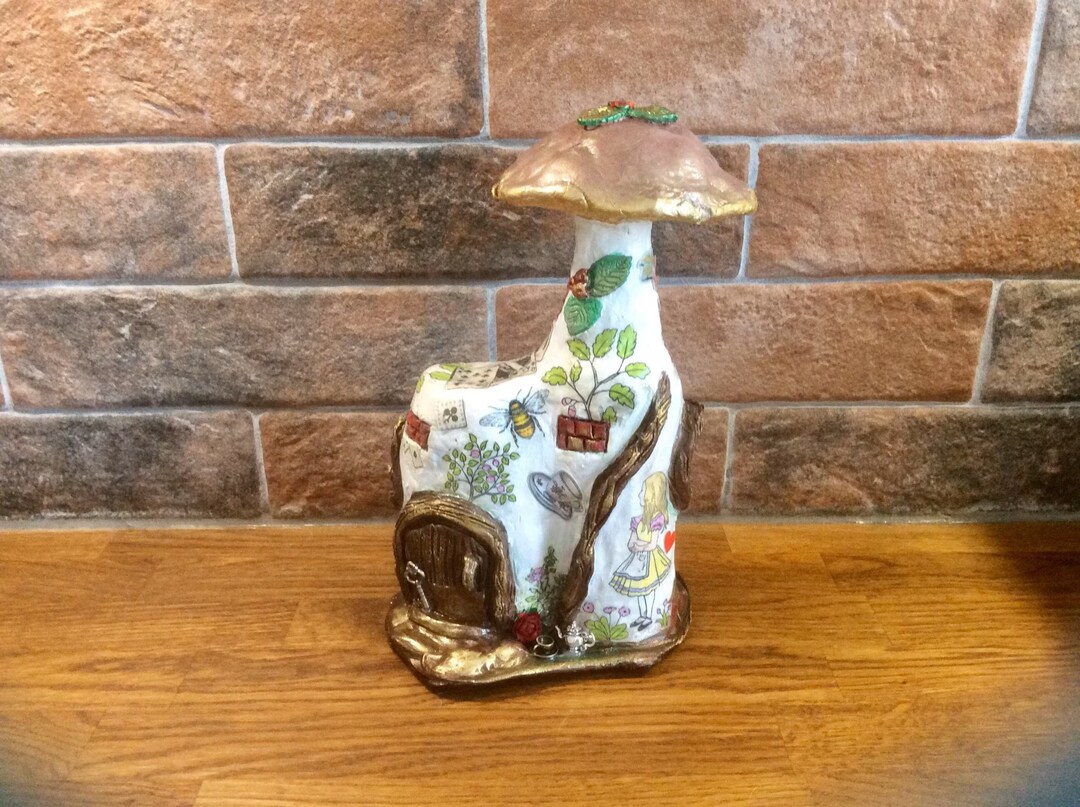 Alice in Wonderland Magical Double Toadstool, Fairy House Clay Fairy ...