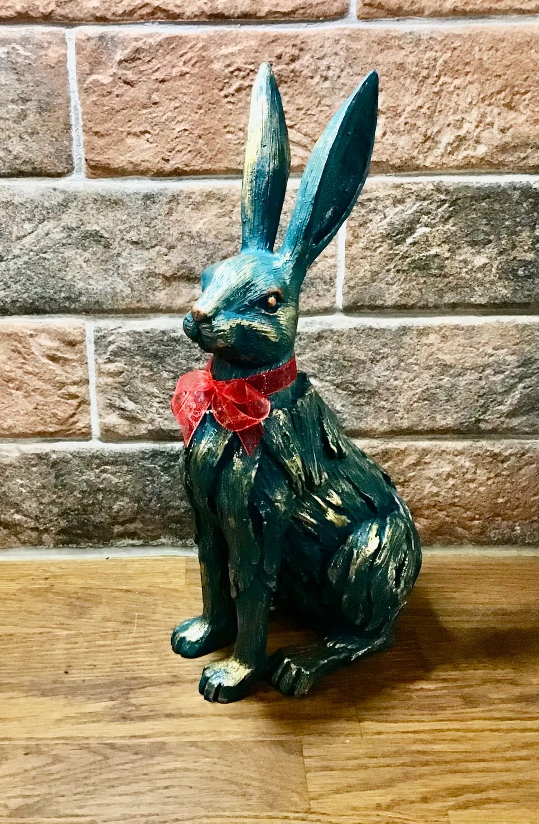 Hare Sculpture Tall Seated Hare, Resin Driftwood Effect Hand-painted ...