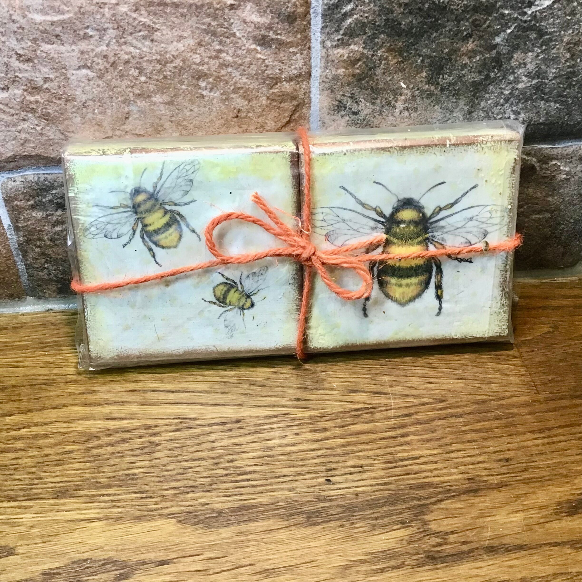 Handcrafted Solid Wood Coasters, Set of Two Either Poppies, Bumblee Bee ...