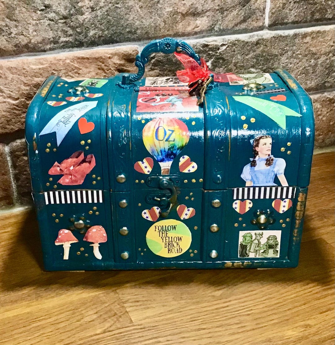Wood Jewellery Box, Wizard of Oz Decoupage Painted Jewellery Box With ...