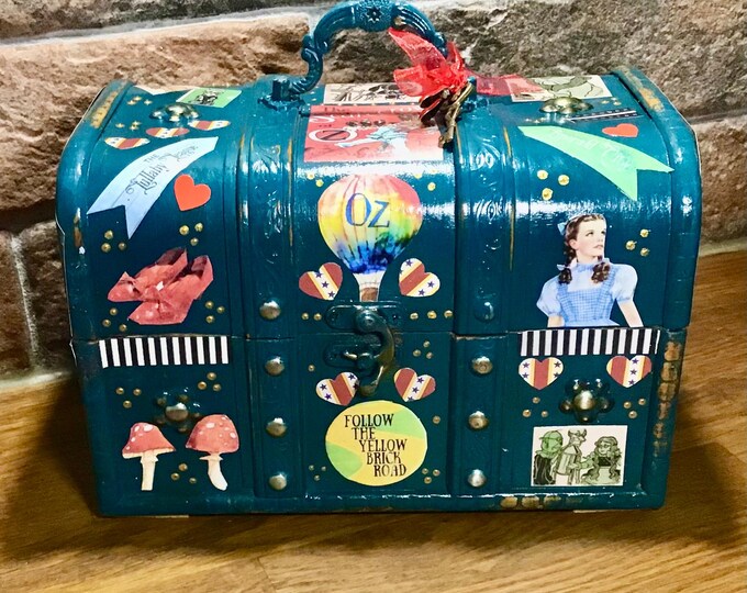 Wood Jewellery Box, Wizard of Oz Decoupage Painted Jewellery Box With ...