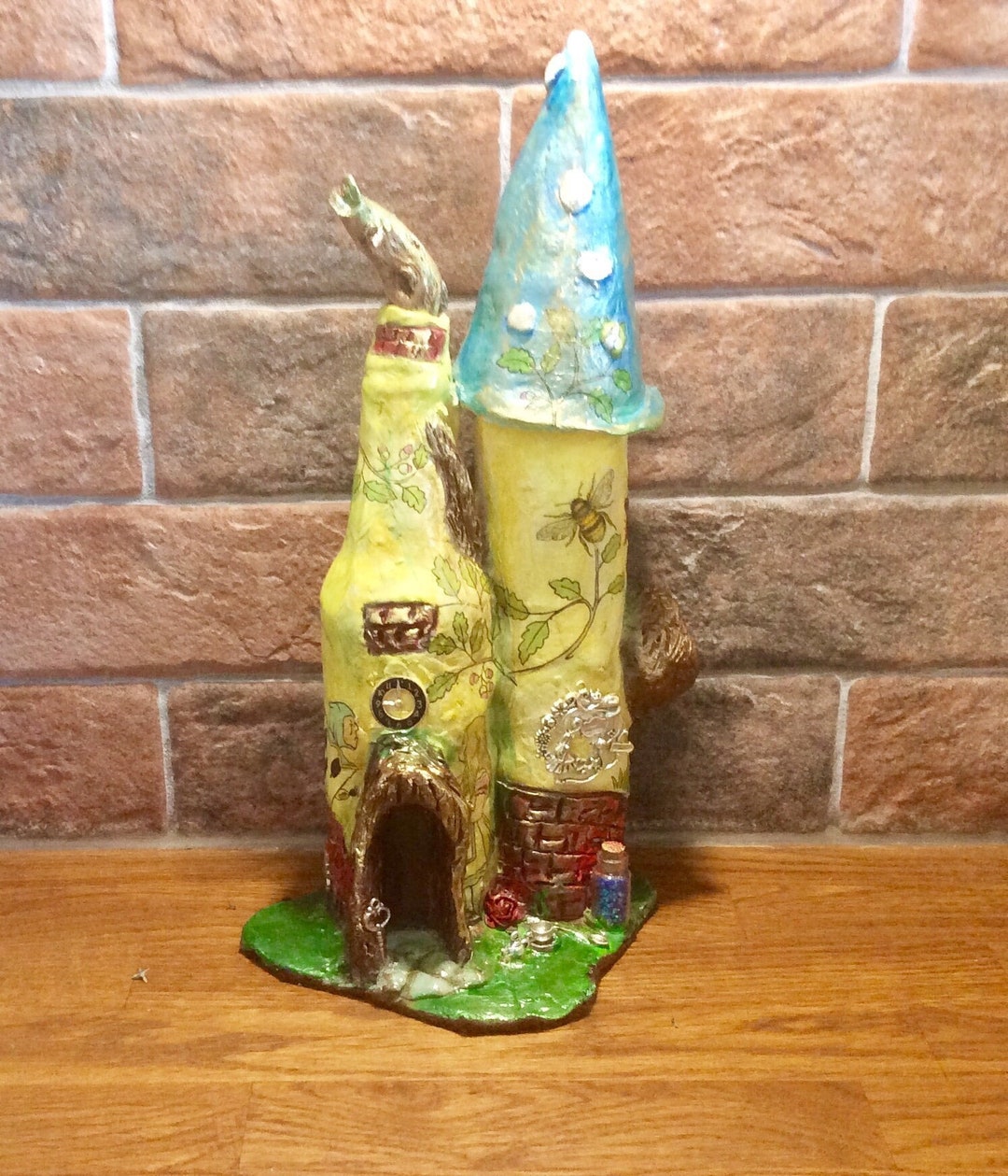 Alice in Wonderland Magical Double Toadstool, Fairy House Clay Fairy ...