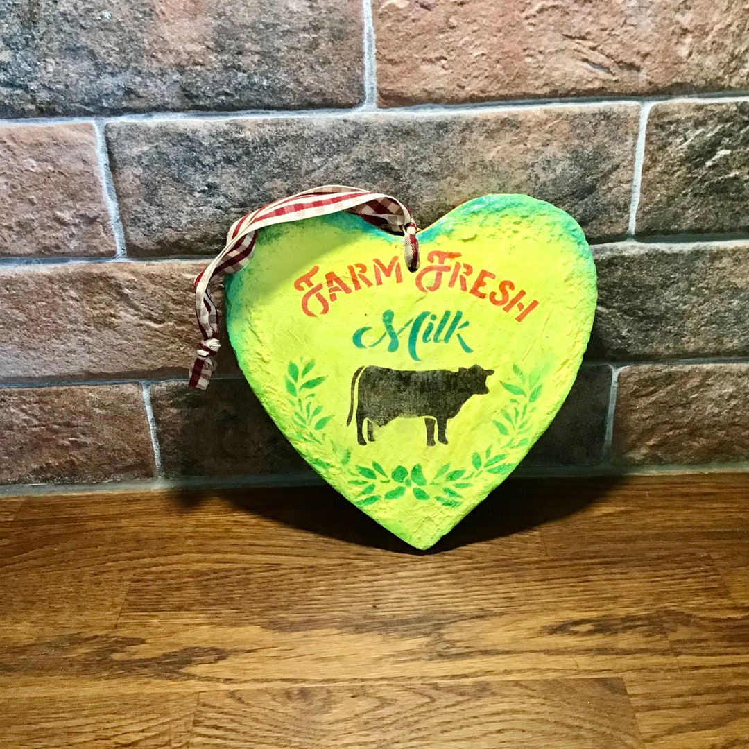 Decoupage Slate Hanging Heart: Rustic Farmhouse Cow Decor - Etsy