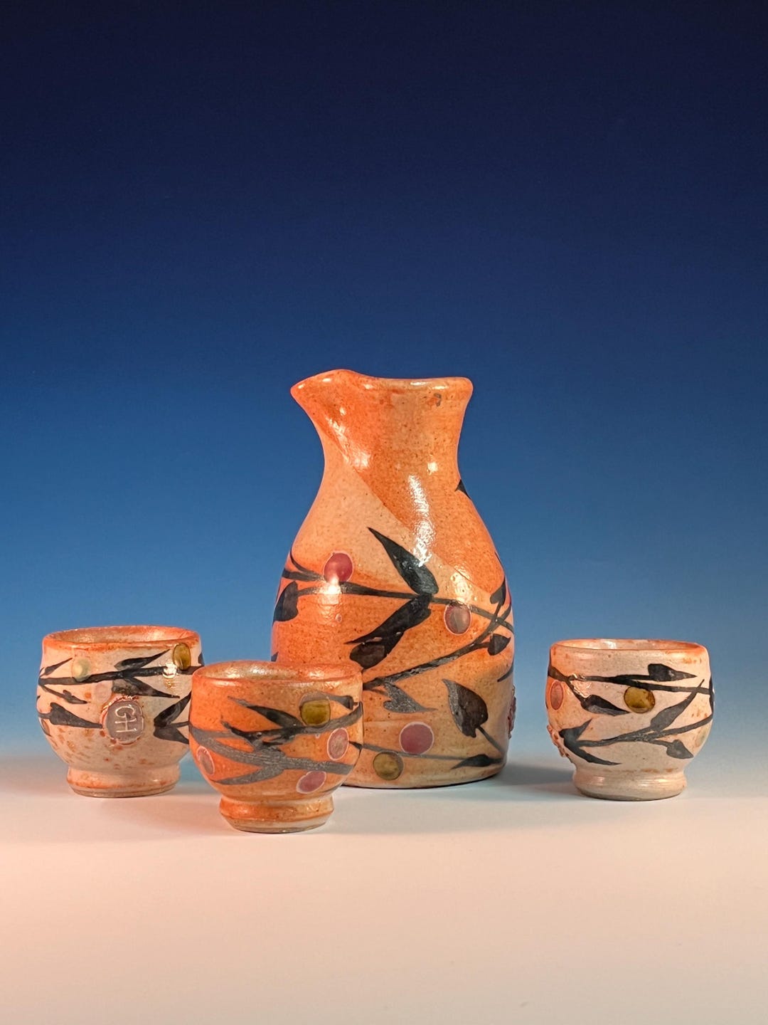 Saki Jar, 3 Cups, Pottery, Tan, Black - Etsy