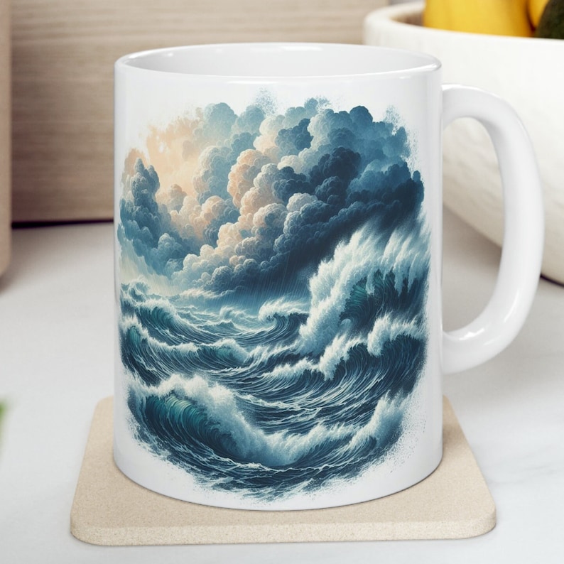 Stormy Ocean, Coastal Ocean Wave Ceramic Coffee Mug, Nautical Mug ...