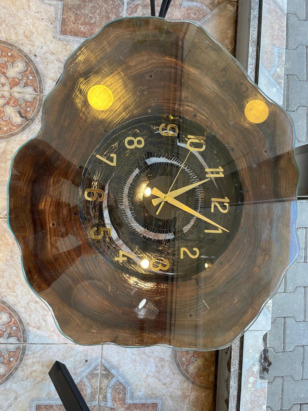 Walnut Wood Coffee Table With Clock, Handmade Walnut Tree Accent Table ...
